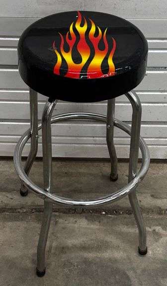 (I) Hot Rod Flame Vinyl Swivel Bar Stool - Kraft Auction Service, LLC
