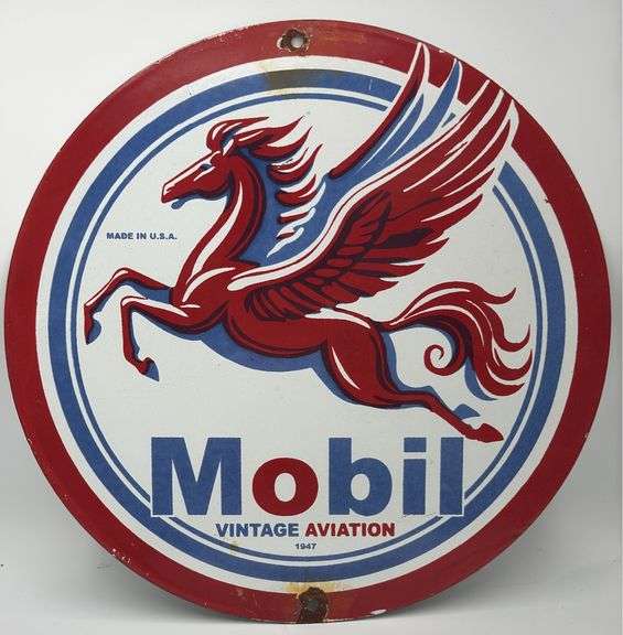 12in Mobil Vintage Aviation Porcelain Sign - Kraft Auction Service, LLC