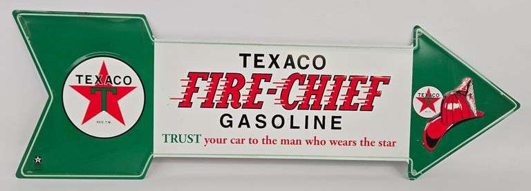 Texaco Fire Chief Gasoline Arrow Advertising Sign - Kraft Auction ...