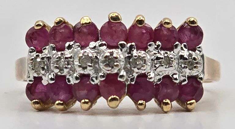 Ladies 10K Yellow Gold Ruby & Diamond Dinner Ring - Kraft Auction ...
