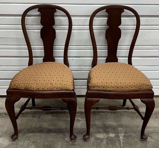(V) Queen Anne Victorian Style Fiddle Back Upholstered Dining Chairs ...