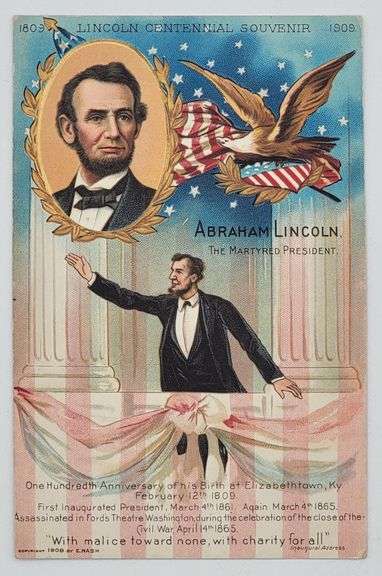1909 President Abraham Lincoln Centennial Souvenir Postcard - Kraft ...