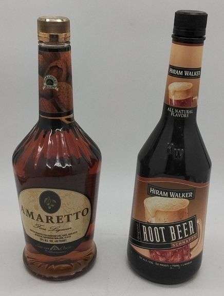 (EF) Amaretto , Hiram Walker Root Beer Schnapps Bottles - Kraft Auction ...