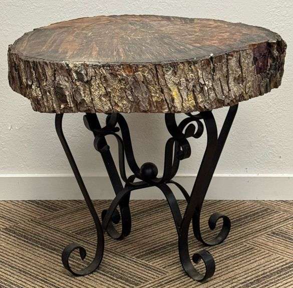 Live Edge Tree Stump Iron Leg Side Table - Kraft Auction Service, LLC