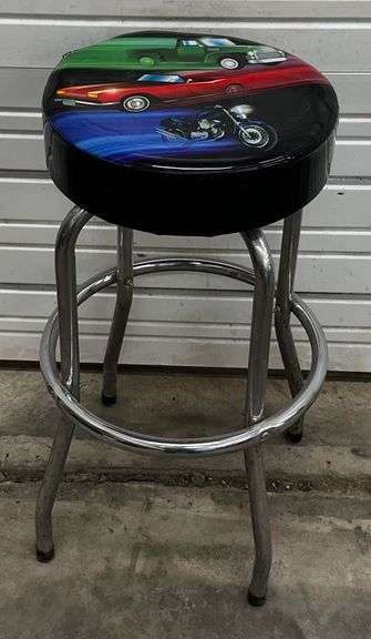 (W) Automotive Themed Vinyl Swivel Bar Stool - Kraft Auction Service, LLC