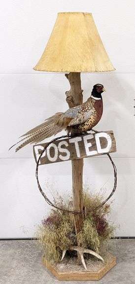 Pheasant On a Fence Post Deer Skin Floor Lamp - Kraft Auction Service, LLC