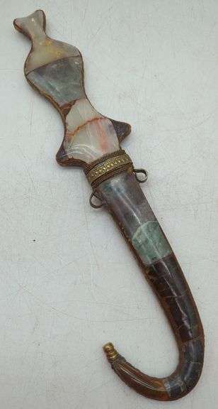 (Q) Jambiya Dagger. 12 inch. Handle Consists of Carved Stone (Marble ...