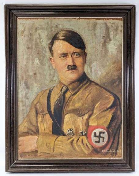 WWII Era German Signed Adolf Hitler on Board Framed Painting - Kraft ...