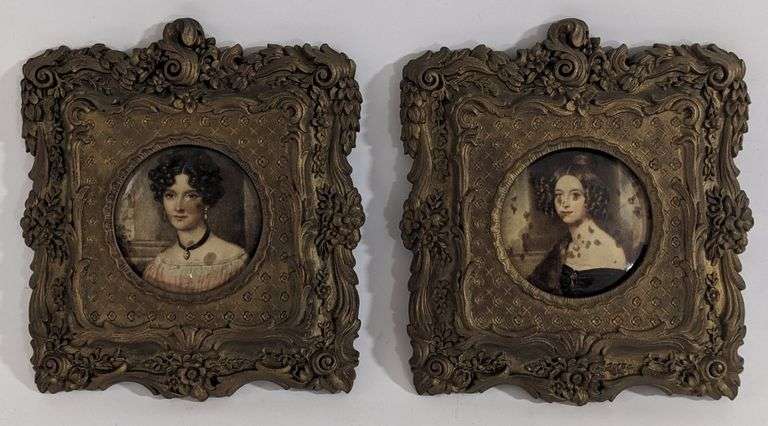 Antique Pair of Victorian Hand Painted Cameo Portraits Mounted on a ...
