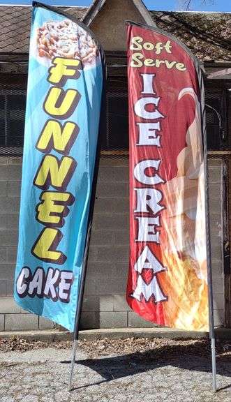 Food Advertisement Flags Incl. Ice Cream & Funnel Cakes w/ Weighted ...