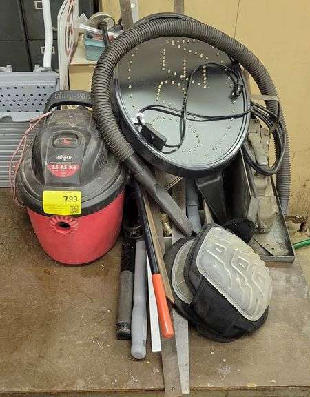 Misc Shop Items Including A Small Shop Vac, Knee Pads, Corded Electric ...