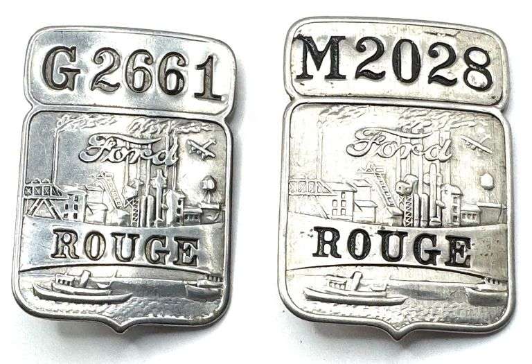 (2) FORD Employee Identification Badges M2028 & G2661 Rouge Plant ...