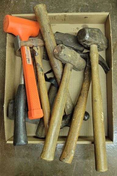 Various Hand Tools Including Claw Hammers, Mallets, Sledge Hammers, And Hatchet - Kraft Auction ...