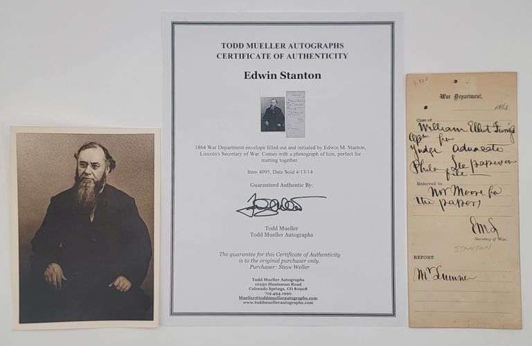 1864 War Department Envelope Initialed By Edwin Stanton Lincoln's ...