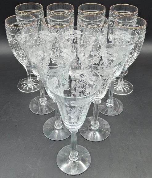 (H) 6 Fostoria Poppy Wine Stem Flare Goblets and 8 Stemmed Crystal ...