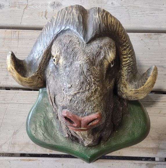 Painted Ceramic Wall Hanging Cape Buffalo - Kraft Auction Service, LLC