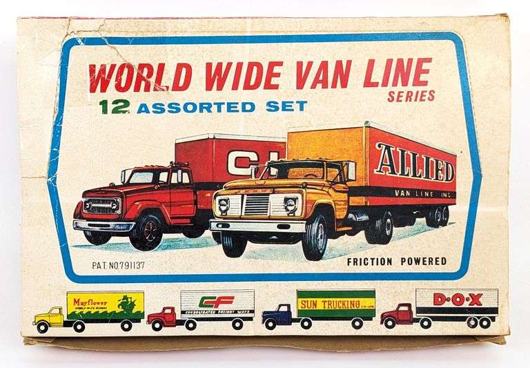 Japan Tin Friction World Wide Van Line Series 12 Truck Set In Box ...