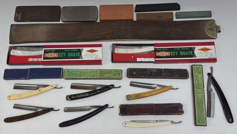 Antique Straight Razors , Leather Strop , Sharpening Stones / Vintage ...