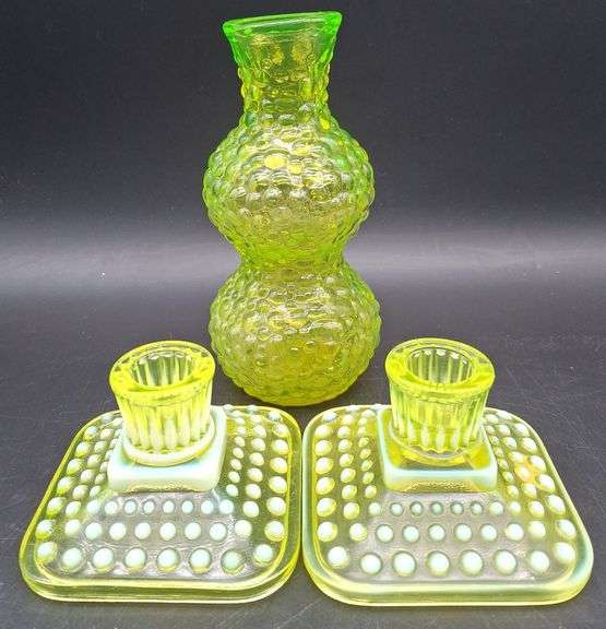 (X) 2 Imperial Glass Dewdrop Topaz Opalescent Square Candlestick ...