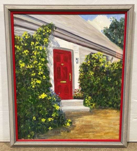 (RK) Bea Red Door Oil Painting on Canvas 22 1/2” x 27” - Kraft Auction ...