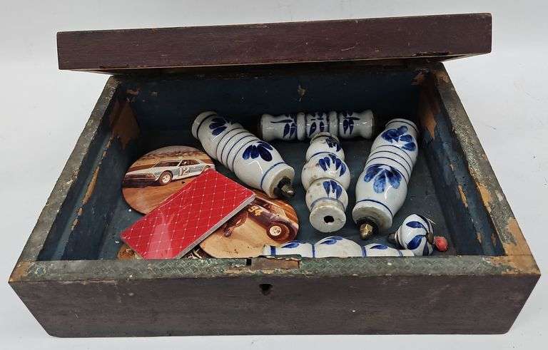 (AA) Vintage Ceramic Handles, Race Car Buttons, and Playing Cards in an ...