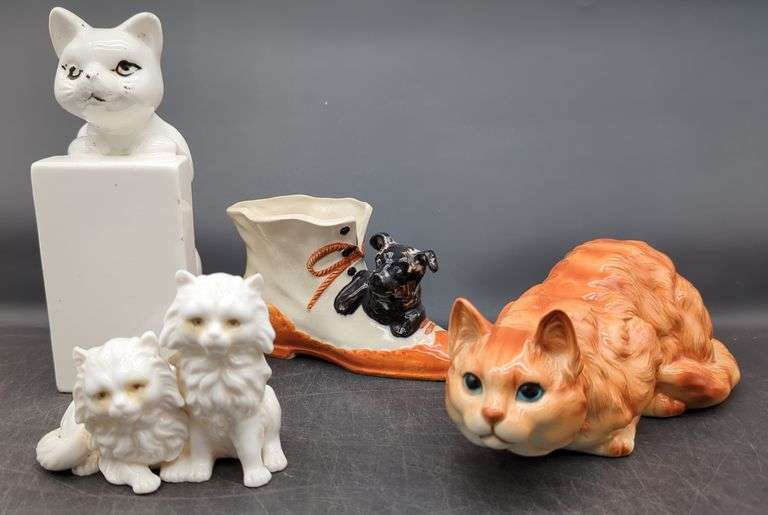 (XY) Cat & Dog Statues. KKS Dog w/ Shoe, Lenwile Ardalt Persian Cats ...