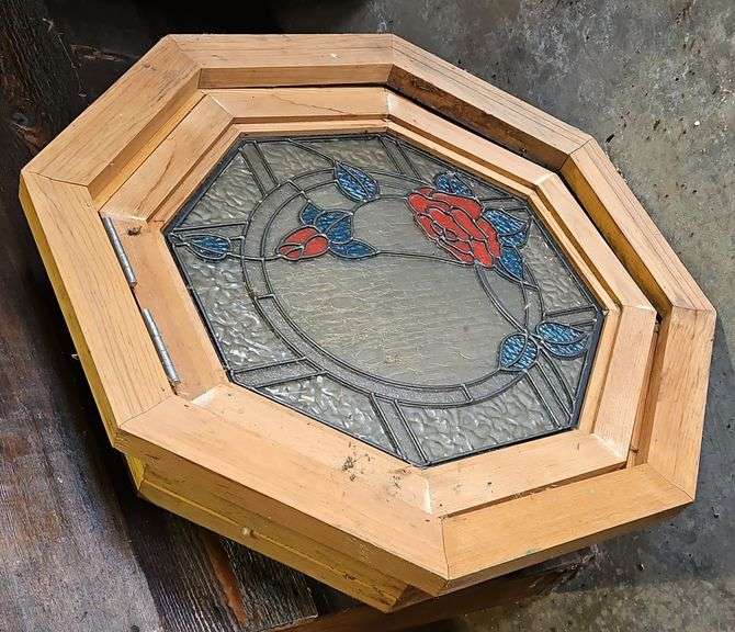 Antique Stained Glass Octagon Window Panel. - Kraft Auction Service, LLC