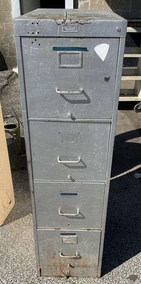 (X) Van Dorn 4 Tier Filing Cabinet 27” x 15” x 53” - Kraft Auction ...
