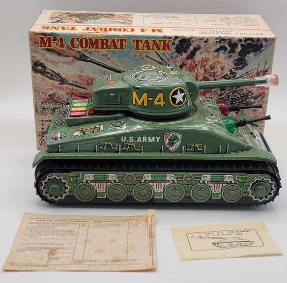 New In Box 1960's Japan Taiyo Tin Litho Battery Operated M-4 Sherman ...