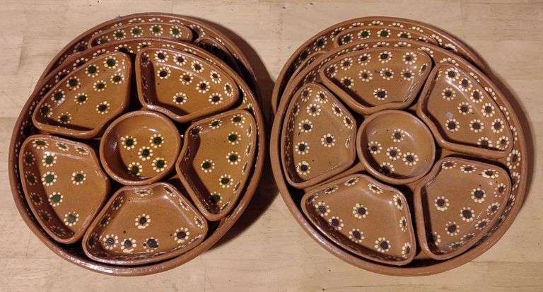 Redware Handpainted Divided Serving Plates - Kraft Auction Service, LLC