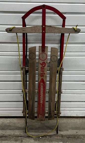 (X) Vintage Paris Champion F-47 Wooden Sled With Metal Runners - Kraft ...