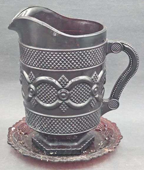 (Y) Avon 1876 Cape Cod Red Glass 46oz Water Pitcher (8.5" Tall) And ...