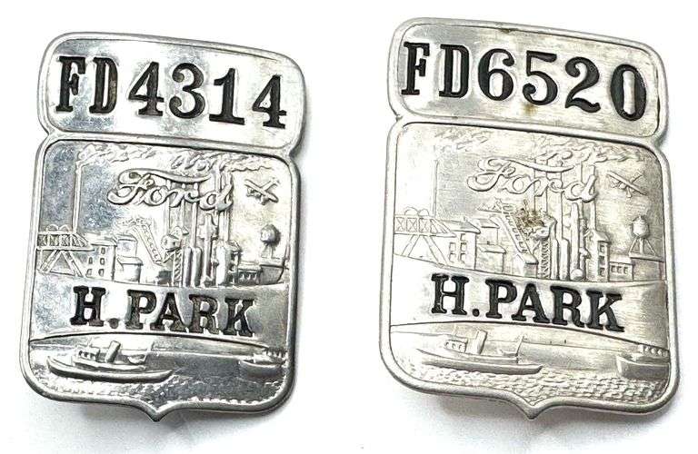 (2) FORD Employee Identification Badges FD4314 & FD6520 Highland Park ...
