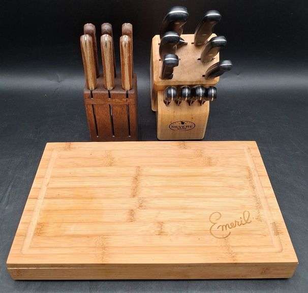 (L) Emeril Lagrasse Cutlery 3 Piece Knife Set Bamboo Cutting Board ...
