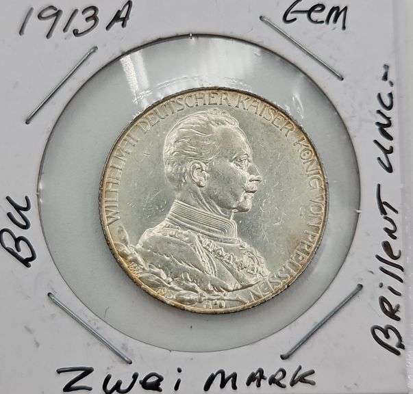 (A) Silver 1913A Germany Zwei Mark - Kraft Auction Service, LLC