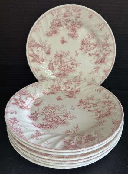(XX) Queens Chelsea Toile Pink Dinner Plates. - Kraft Auction Service, LLC