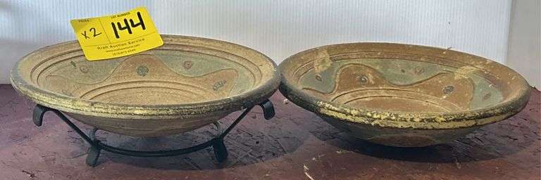 Primitive Clay Bowl w/ Stand - Kraft Auction Service, LLC