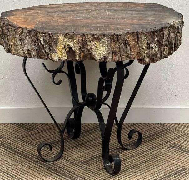 Live Edge Tree Stump Iron Leg Side Table - Kraft Auction Service, LLC