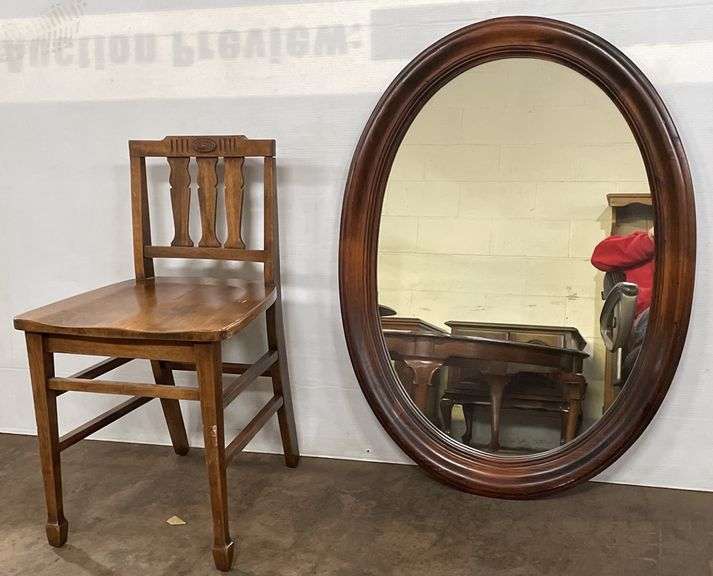 (R) Vintage Chair 30” and Oval Mirror 28” x 38” - Kraft Auction Service ...