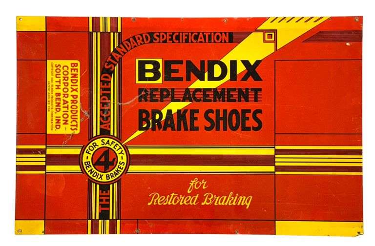 1930's Bendix Brakes Replacement SS Graphic Tin Advertising Sign ...