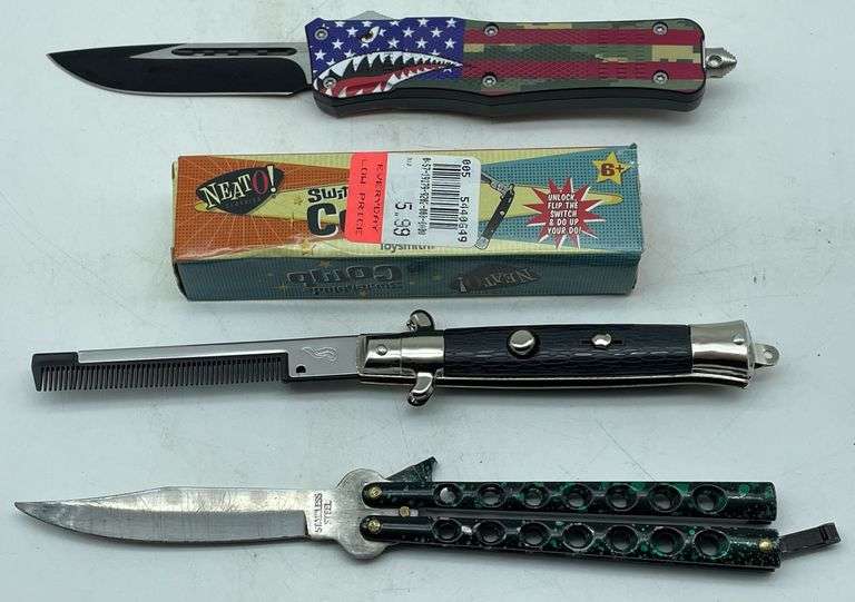 (AF) Switch Comb, Butterfly Knife, and Switchblade 10” - Kraft Auction ...