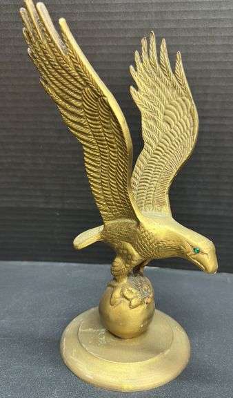(AR) Vintage Brass Eagle Paper Weight Flag Topper. - Kraft Auction ...