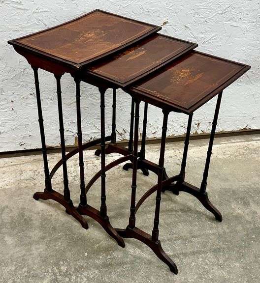 (V) Antique Walnut Inlaid Nesting Tables - Kraft Auction Service, LLC