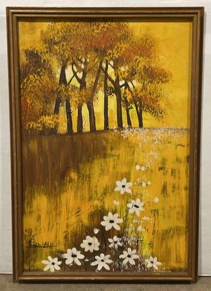 (RK) Artist Signed Forest Oil Painting on Canvas 26 1/2” x 39” - Kraft ...