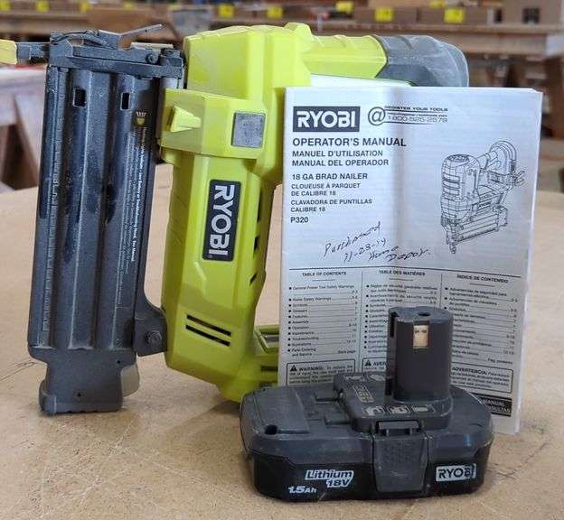 RYOBI 18 GA Brad Nailer (Model P330) w/ Battery - Kraft Auction Service ...