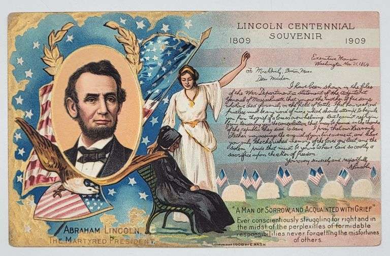 1909 President Abraham Lincoln Centennial Souvenir Postcard - Kraft ...