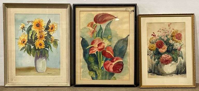 (RK) Artist Signed Floral Watercolor Paintings Various Sizes - Kraft ...