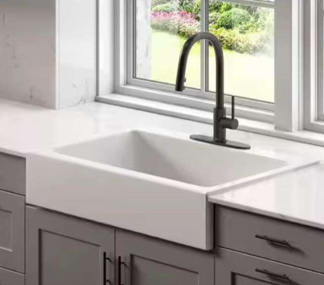 Skinology 34” Quick-Fit Farmhouse Apron Front Drop-In Single Bowl ...