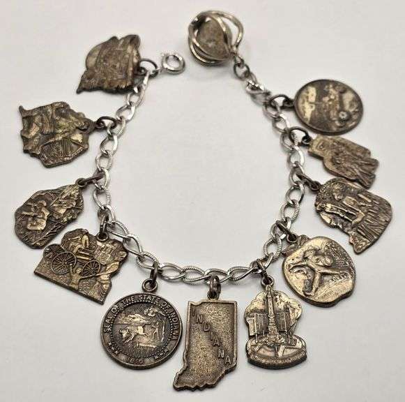 Vintage Sterling Silver Indiana Charm Bracelet With Twelve Charms ...