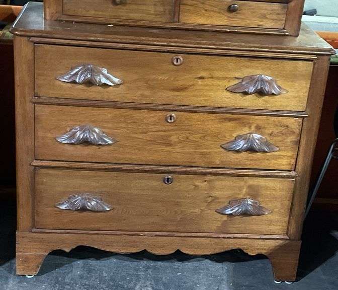 (A) Antique 5 Drawer Dresser with Mirror 41” x 17” x 70” - Kraft ...